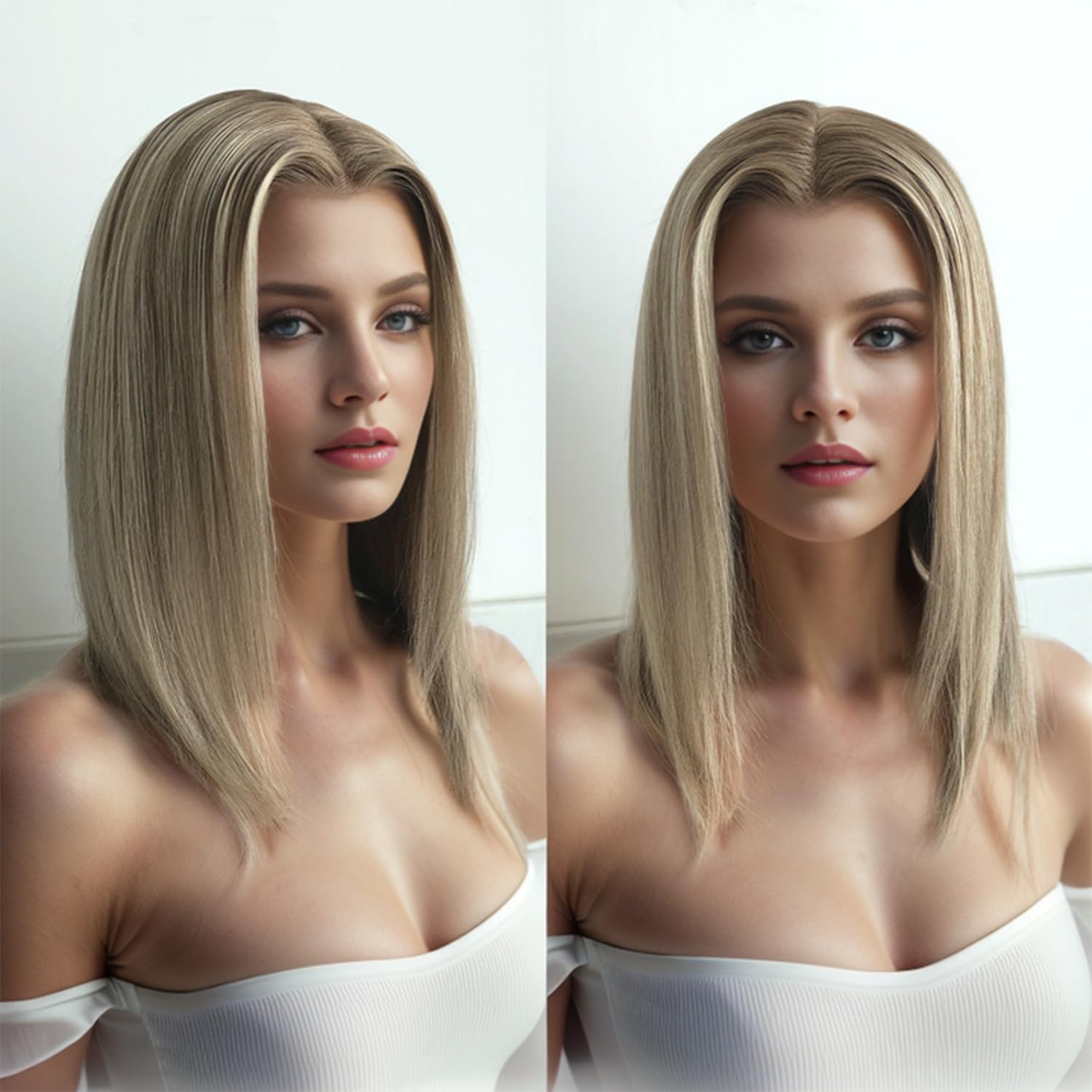 Amazon.com : Byluxurious Ash Blonde Ombre Lace Front Wig Human Hair Bob Wig Short Highlight ...