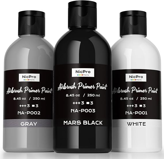 Amazon.com: Nicpro Black, Gray, White Surface Primer Airbrush Paint (8 ...