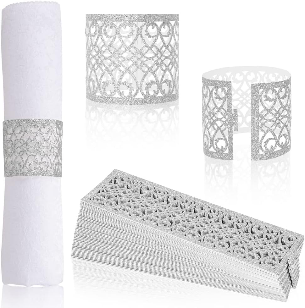Amazon.com: 100 Pcs Napkin Rings Sparkling Paper Napkin Holder ...