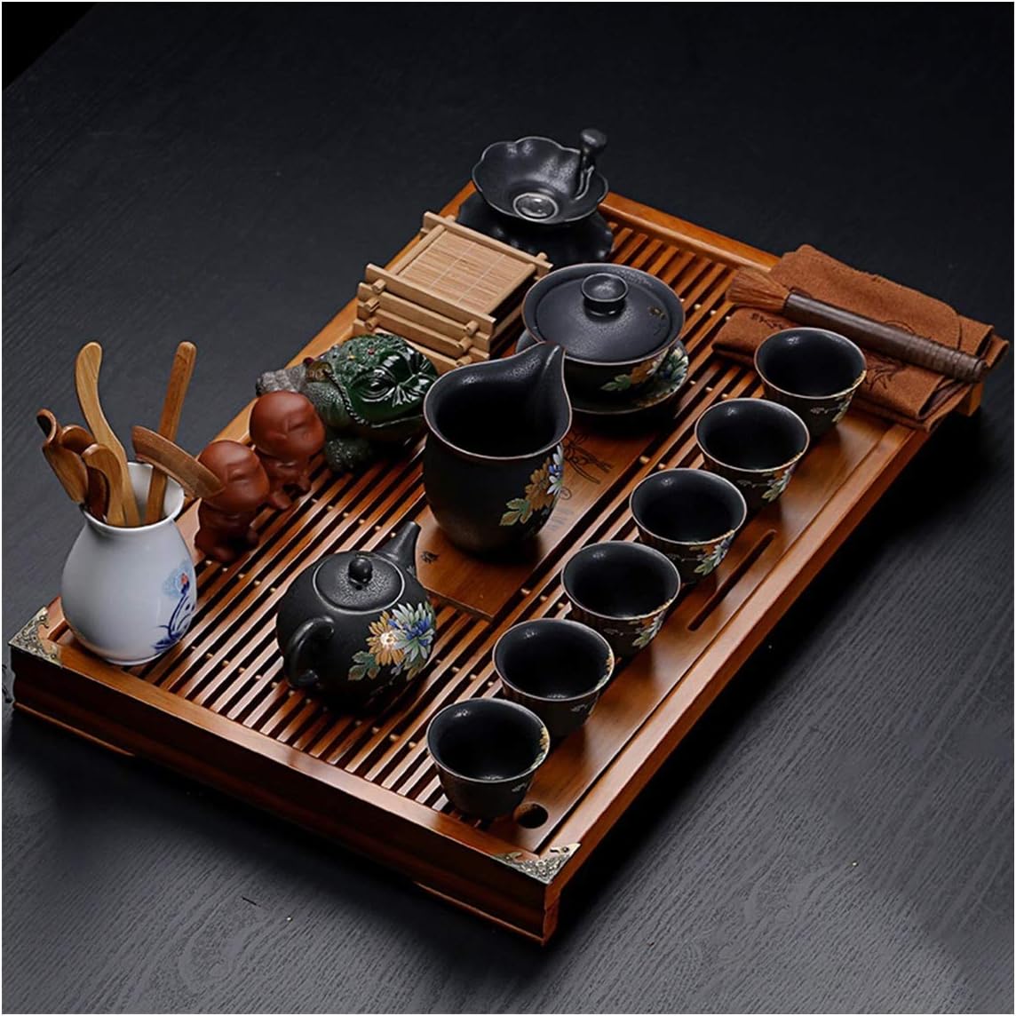Amazon.com: SGeneE Ceramic Tea Set, Tea Serving, Tea Tray, Drainage ...