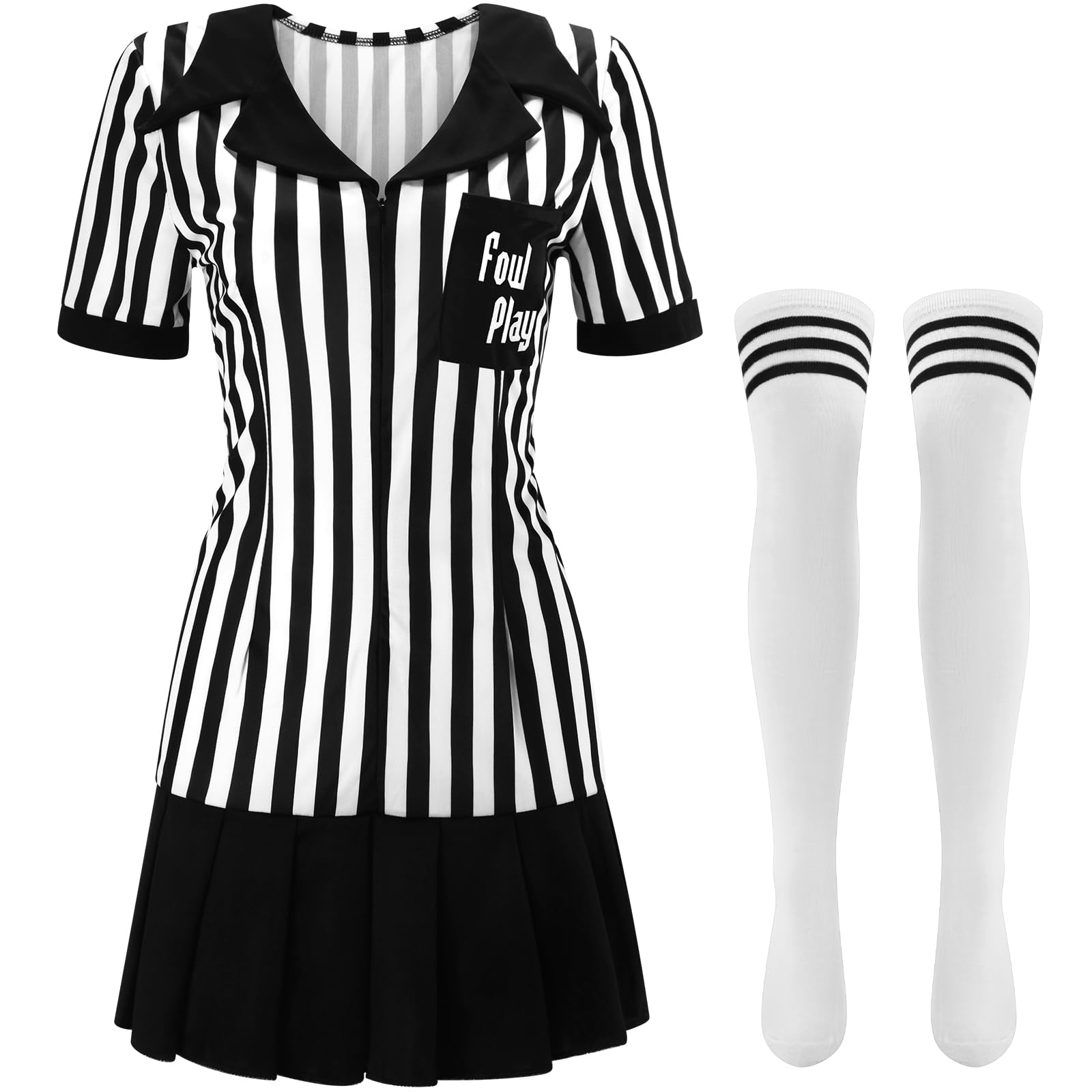 Yahenda Women Referee Costume Set Black and White Stripe Referee Zipper ...