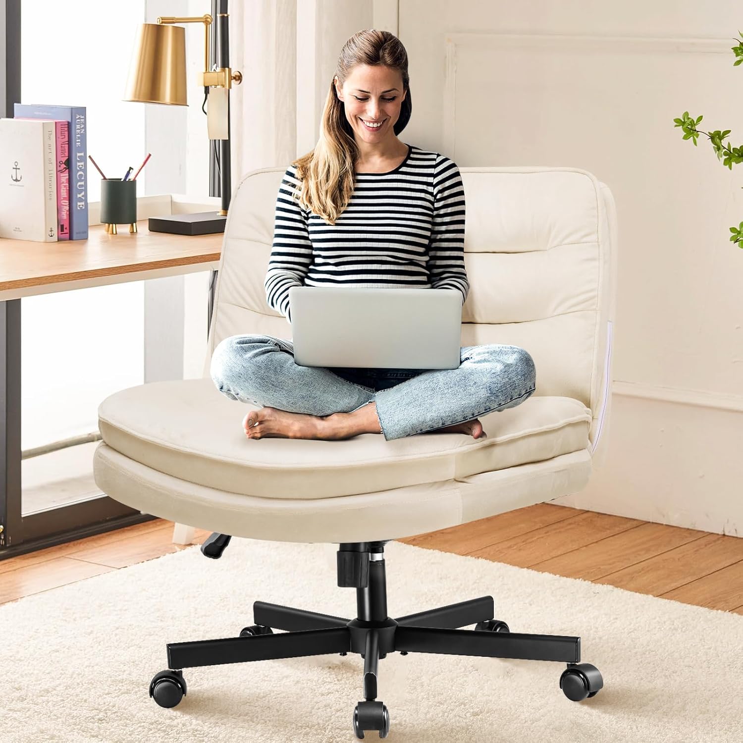 EXRACING Criss Cross Chair with Wheels Armless Cross Legged Office ...