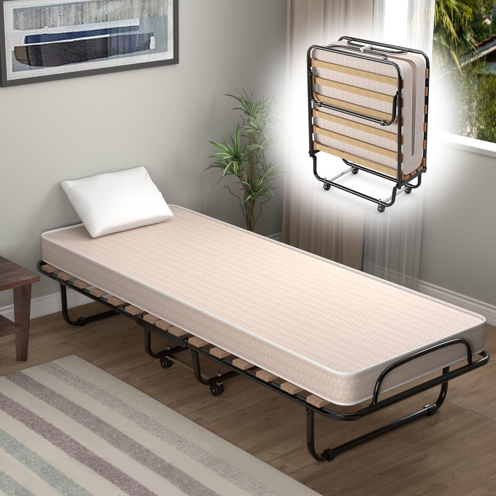 COSTWAY Lit Pliant 1 Personne Adulte 80 x 190 cm avec Matelas ...