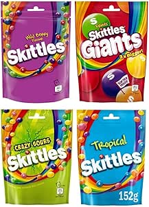 Assorted Sweet Skittles Fruit Flavoured Sharing Pouch - Skittles Wild Berry 136g, Fruits Giants ...