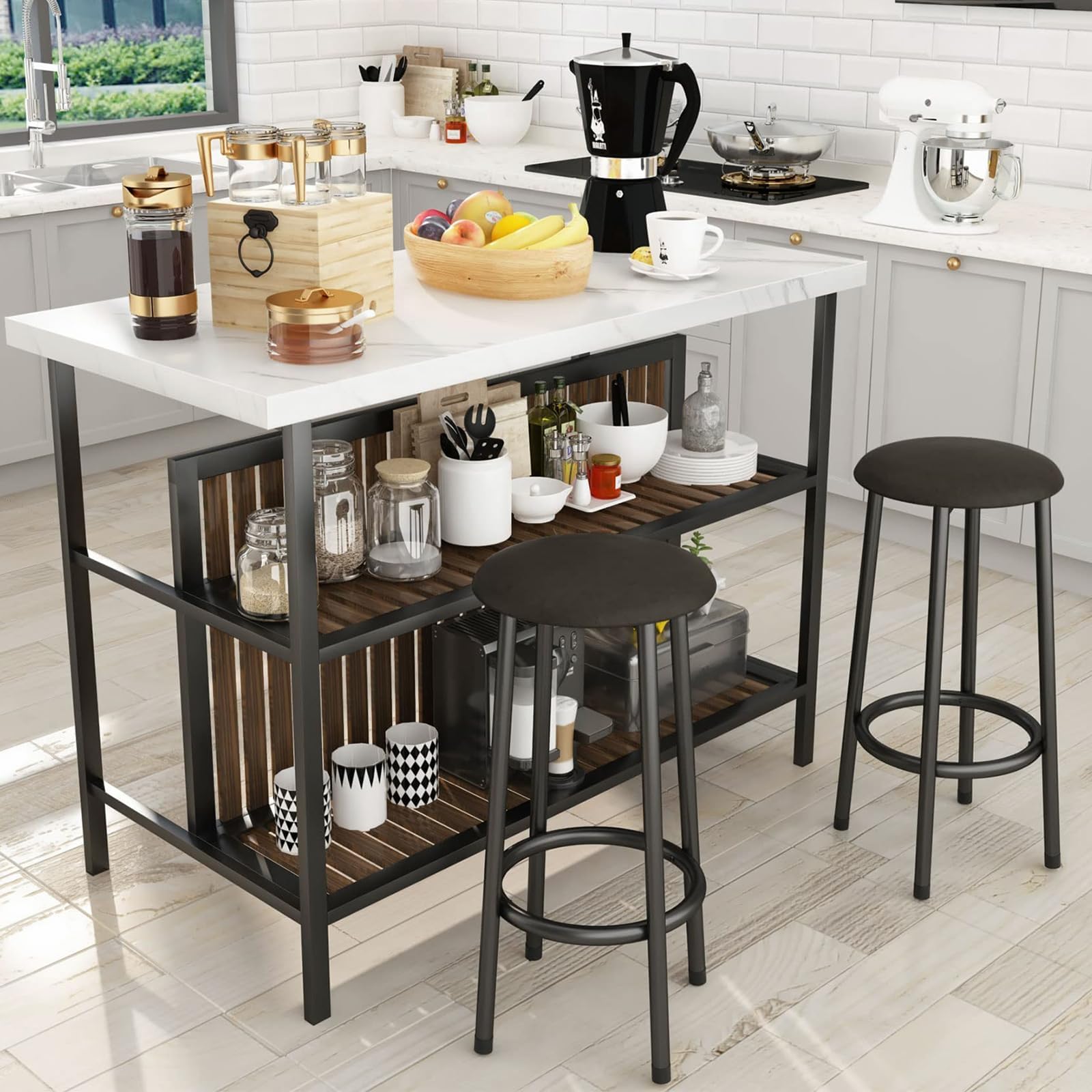 HOOSENG Dining Table and Chairs Set 4, 47.2" Counter Height Breakfast ...