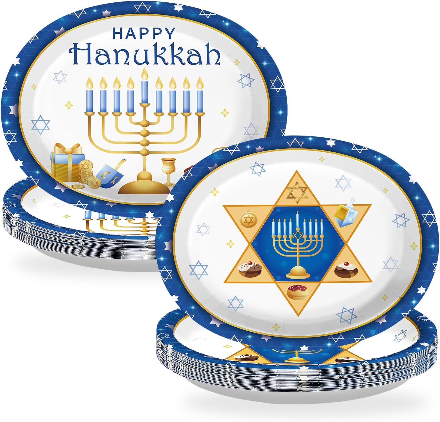 Amazon.com: 50Pcs Hanukkah Oval Paper Plates 10" x 12" Heavy Duty 400 ...