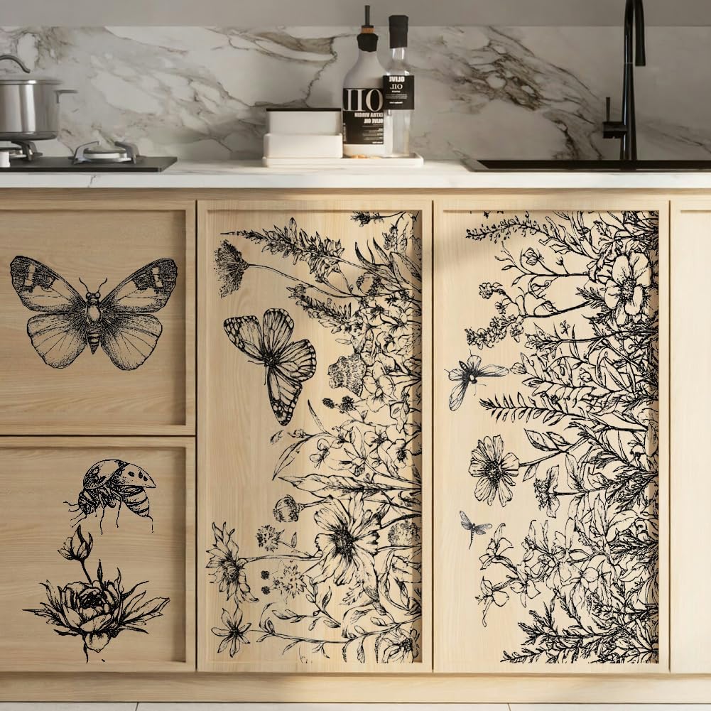 Amazon.com: PLIGREAT 3 Sheets Black Flowers Rub on Transfer for ...