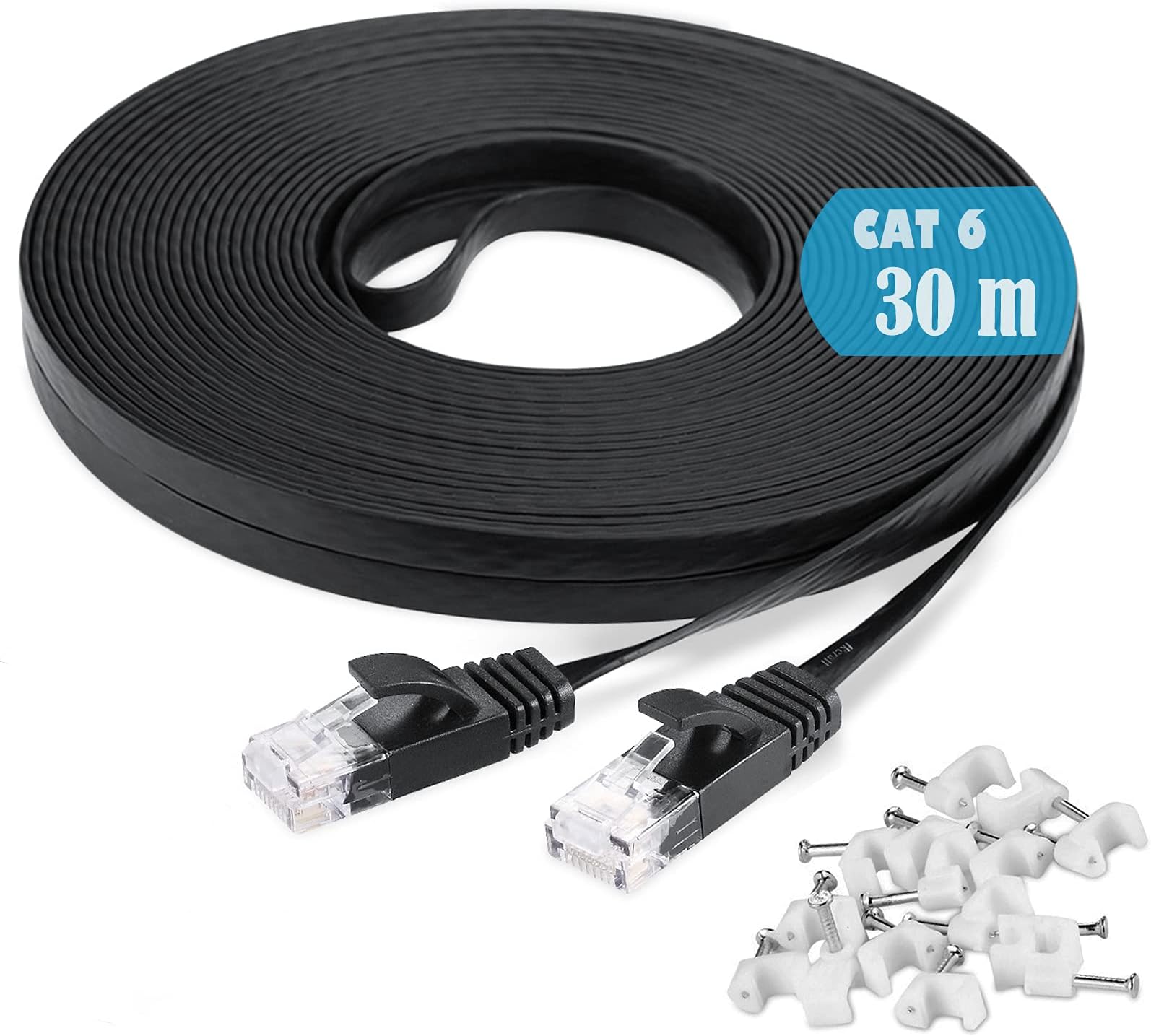 Ethernet Cable, 45M / 150ft Cat6 White Flat Network Internet Cord with ...