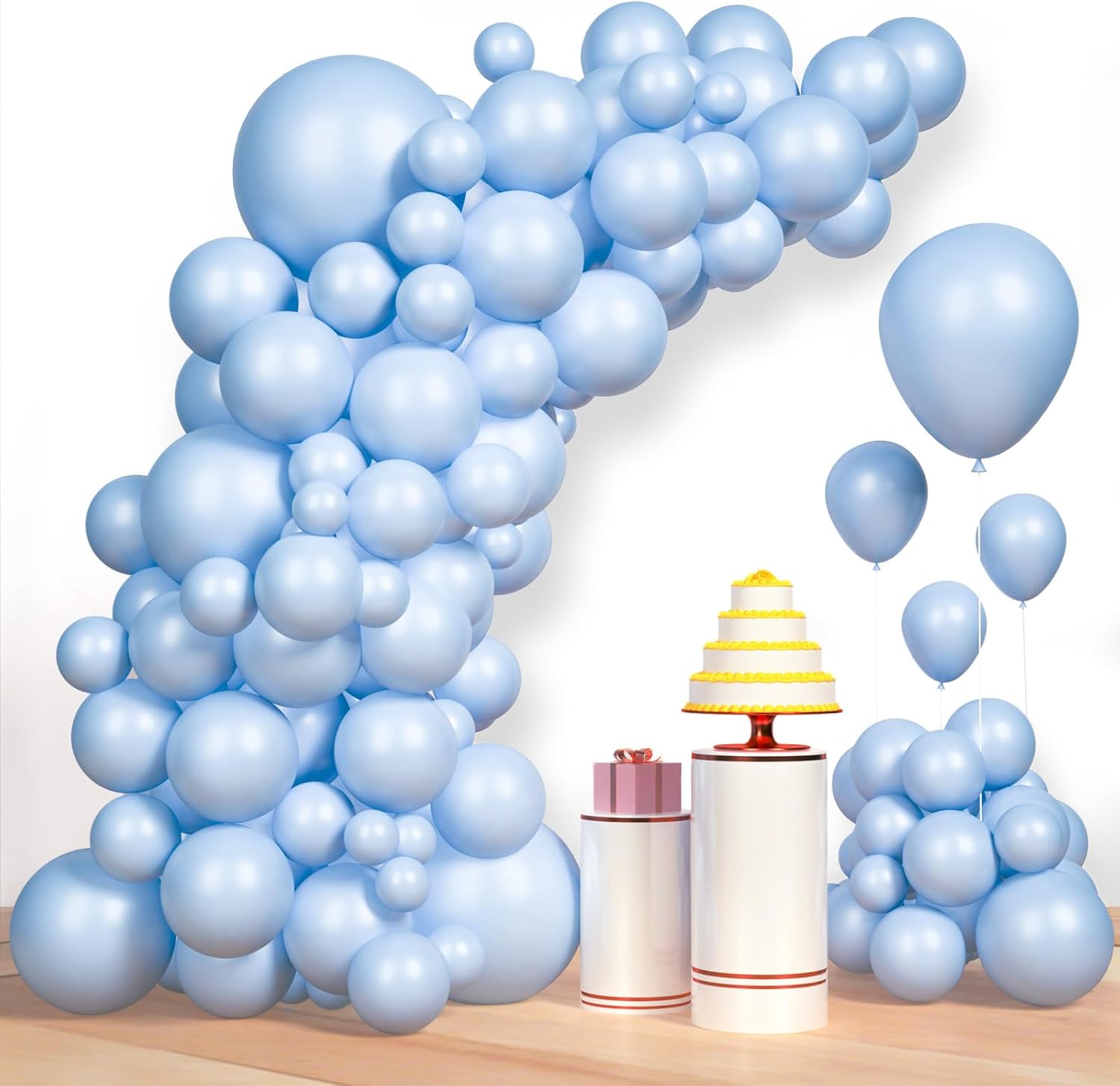 104pcs Sky Blue Balloons Garland Kit Latex Balloons Pack with Ribbons ...