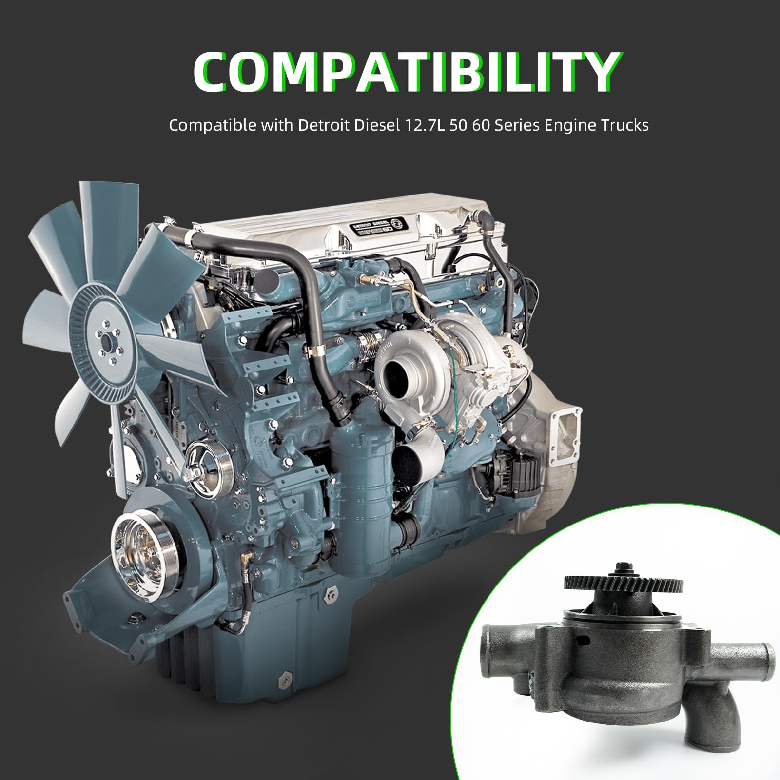 23505895 Water Pump Compatible with Detroit Diesel 12.7L 50 60 Series ...