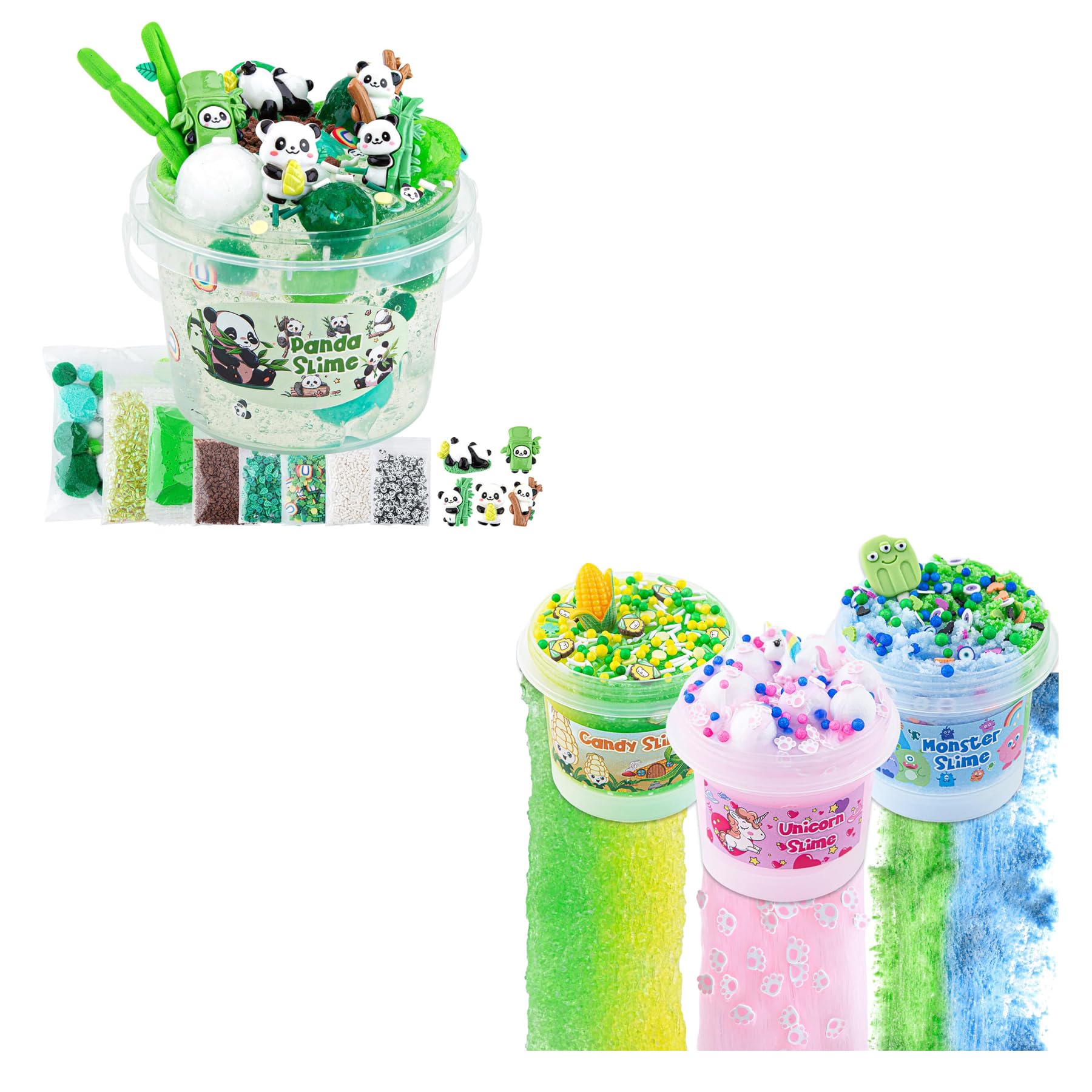 Amazon.com: 3 Pack Different Textures Slime Kit & Panda Clear Slime ...