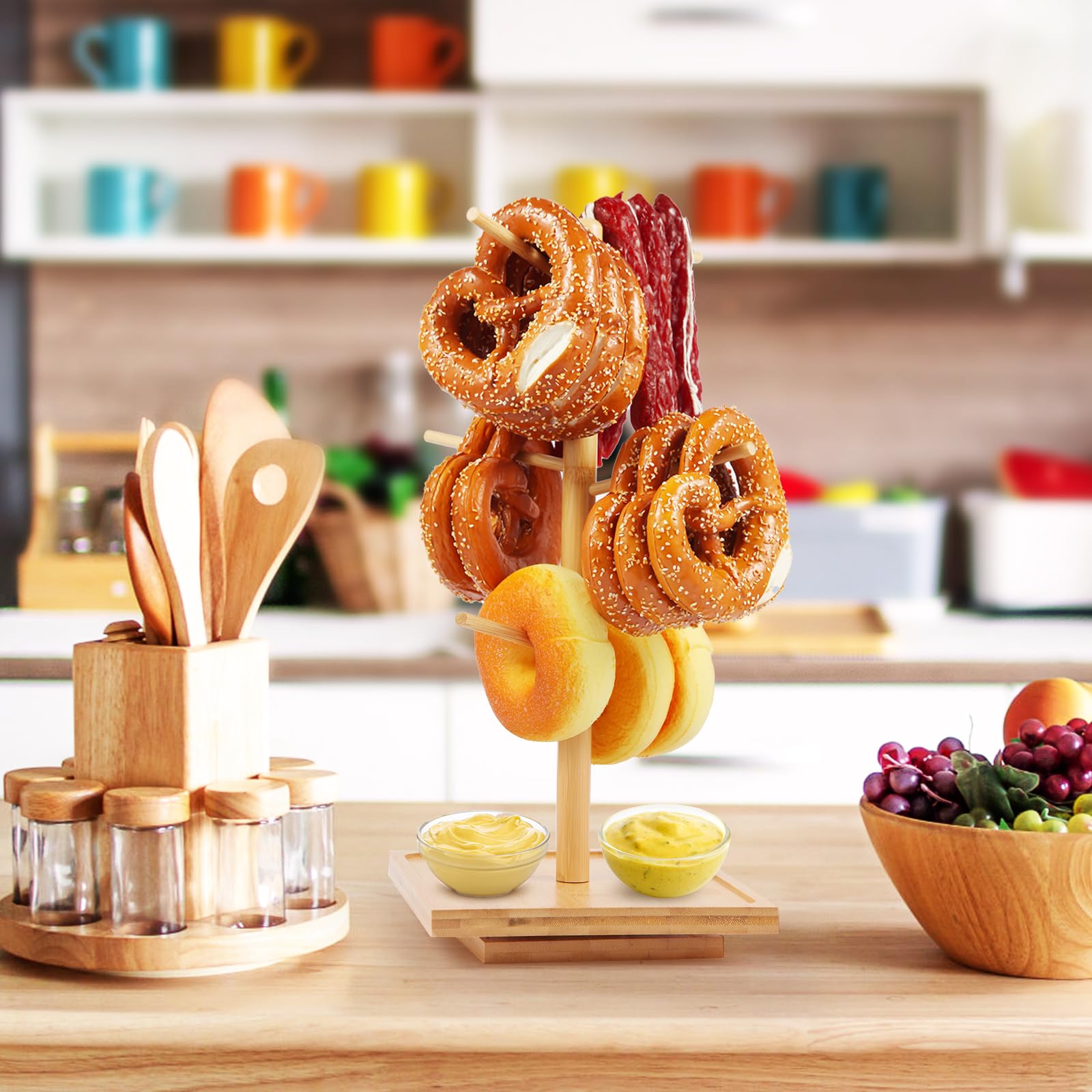 Pretzel Decor Rotating Pretzel Display Stand - Wooden Tree-Shaped Rack ...
