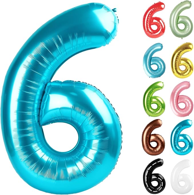 Amazon.com: Light Blue Number 6 Balloon 40 Inch, 6 Balloon Number, 6th ...