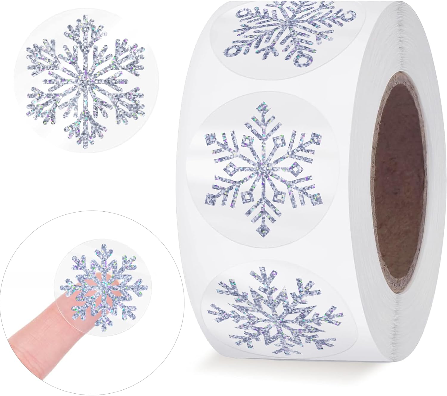 Amazon.com: 500Pcs Christmas Stickers Roll Silver foil Snowflake ...