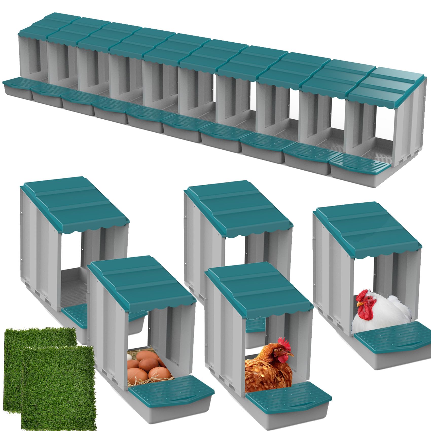 AUTENS Chicken Nesting Boxes, 10 Hole Laying Boxes,2 Nest Mat, Plastic ...