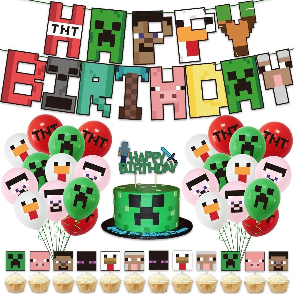 Amazon.com: Pixel themed birthday party supplies, pixel style birthday ...