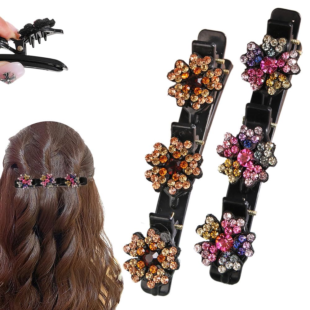 Amazon.com : Sparkling Crystal Stone Braided Hair Clips, Flower Hair ...