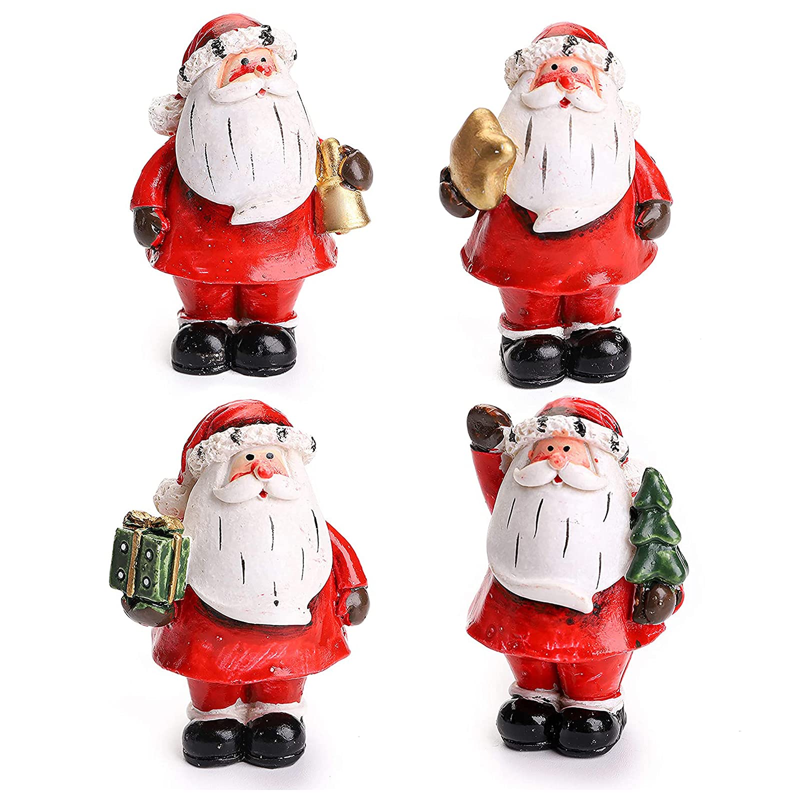 Amazon.com: Cedilis 4 Pack Mini Santa Christmas Figurines, Resin ...
