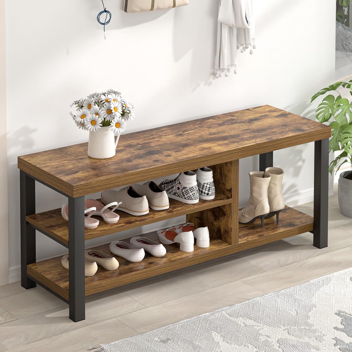 Amazon.com: EXCEFUR Shoe Bench, Modern Wood Storage Bench for Entryway ...