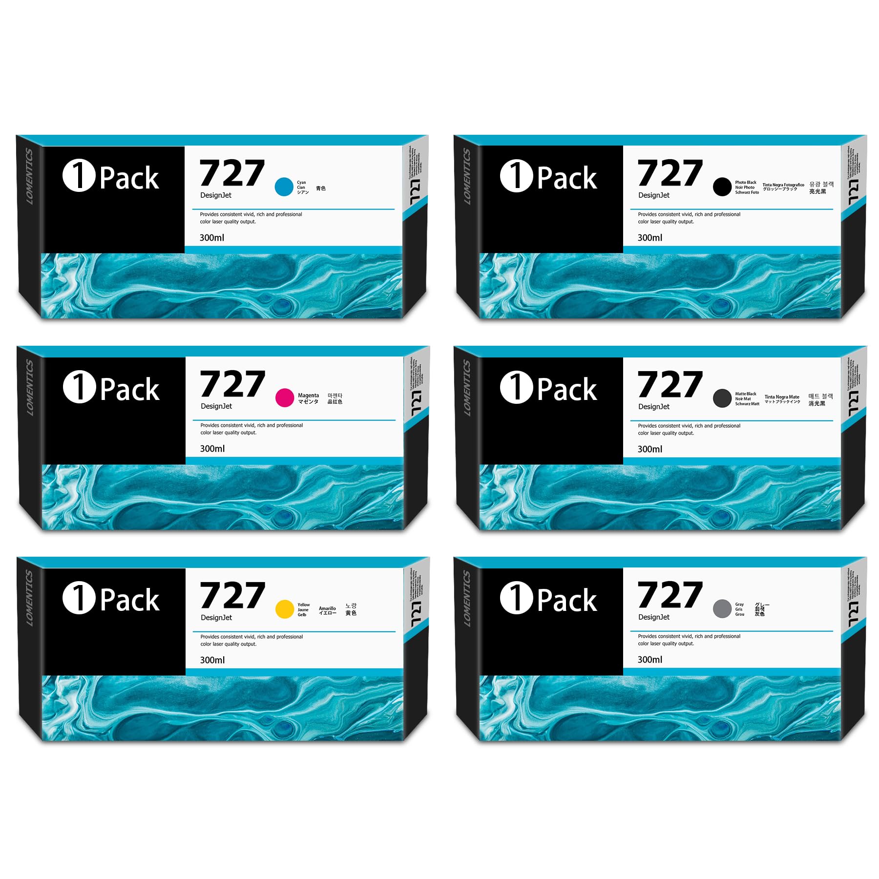Amazon.com: 727 300-ml Ink Cartridges (6-Pack, Photo Black/Matte Black ...
