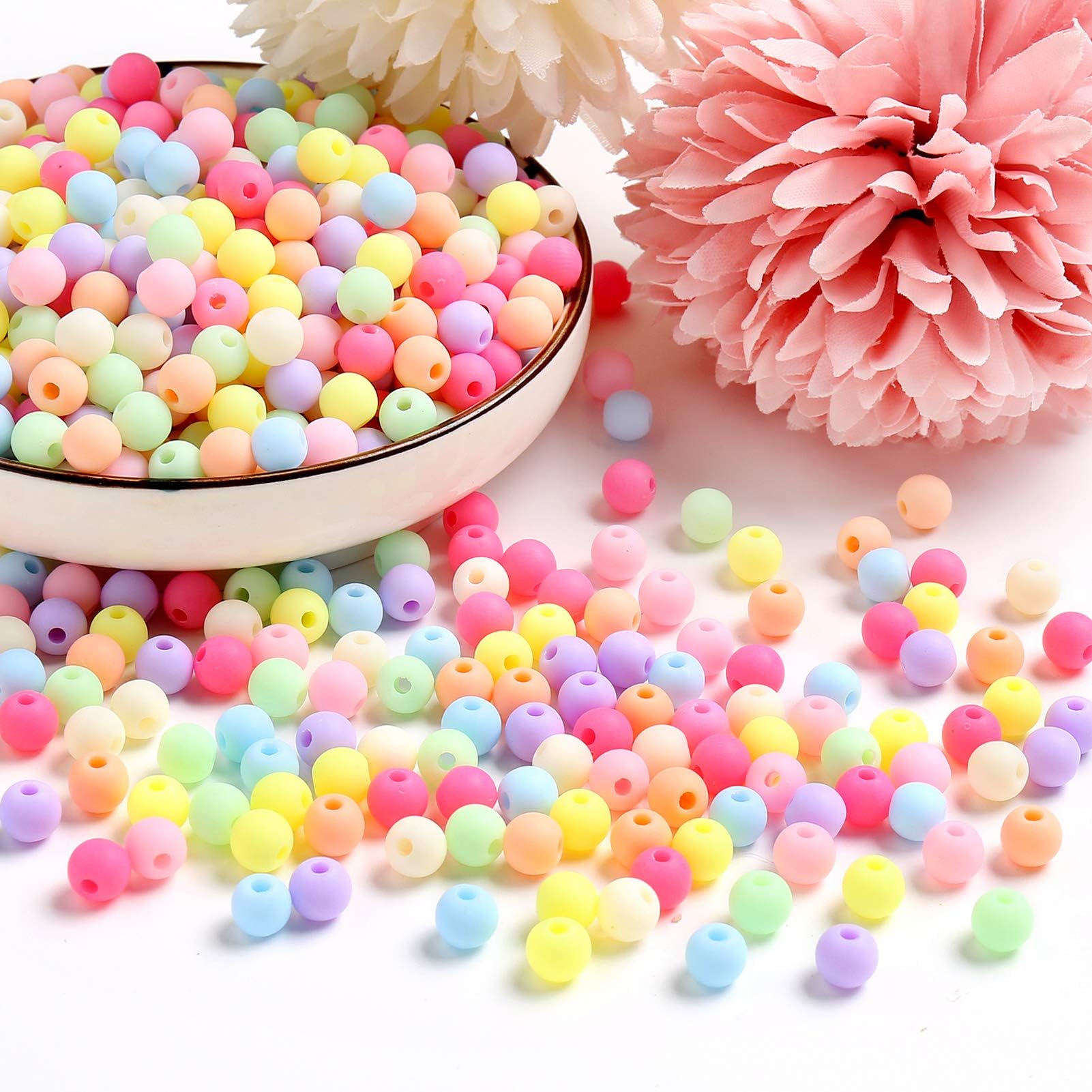 Amazon.com: ToBeIT Color Beads Acrylic Round Beads Pastel Round Bead ...