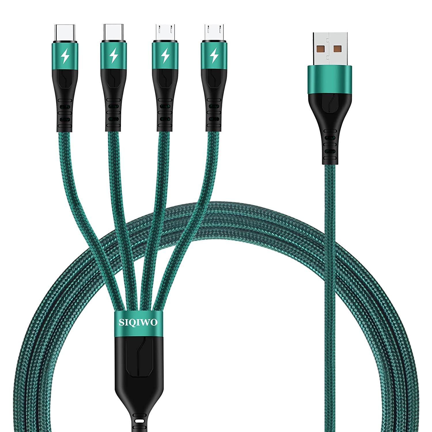 Multi USB Kabel Android Laddningskabel 3A, SIQIWO 1,2M 4-i-1 Nylon ...