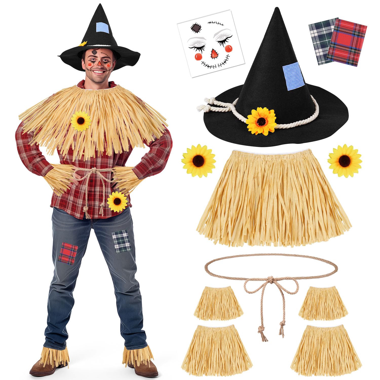 Amazon.com: MOVINPE 12 Pieces Scarecrow Costume Kit for Adult Kids ...