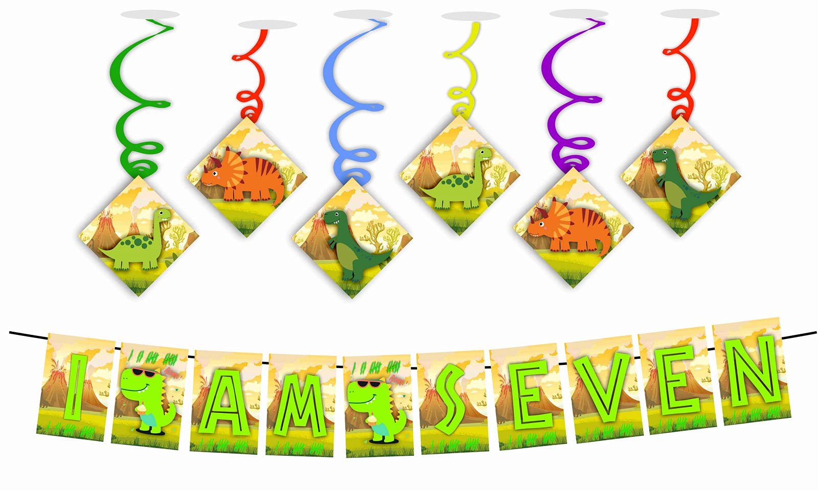 Buy Partyzon Dinosaur Jurassic Theme Happy Birthday Banner and Swirls ...