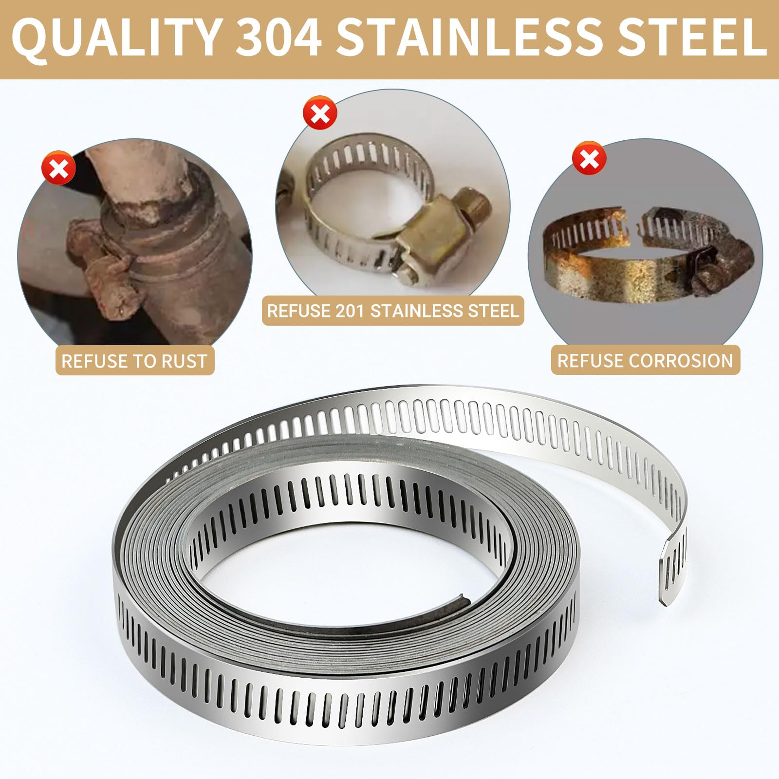 Snapklik.com : 304 Stainless Steel Hose Clamps - For DIY,Cut-To-Fit 11. ...