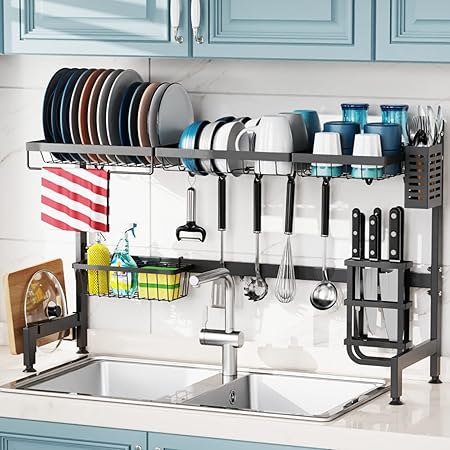 Amazon.com: GSlife Over The Sink Dish Drying Rack - Length Adjustable ...