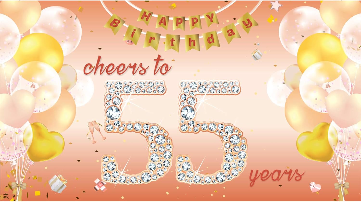 Amazon.com: 55th Happy Birthday Banner, Happy Birthday Backdrop Rose ...