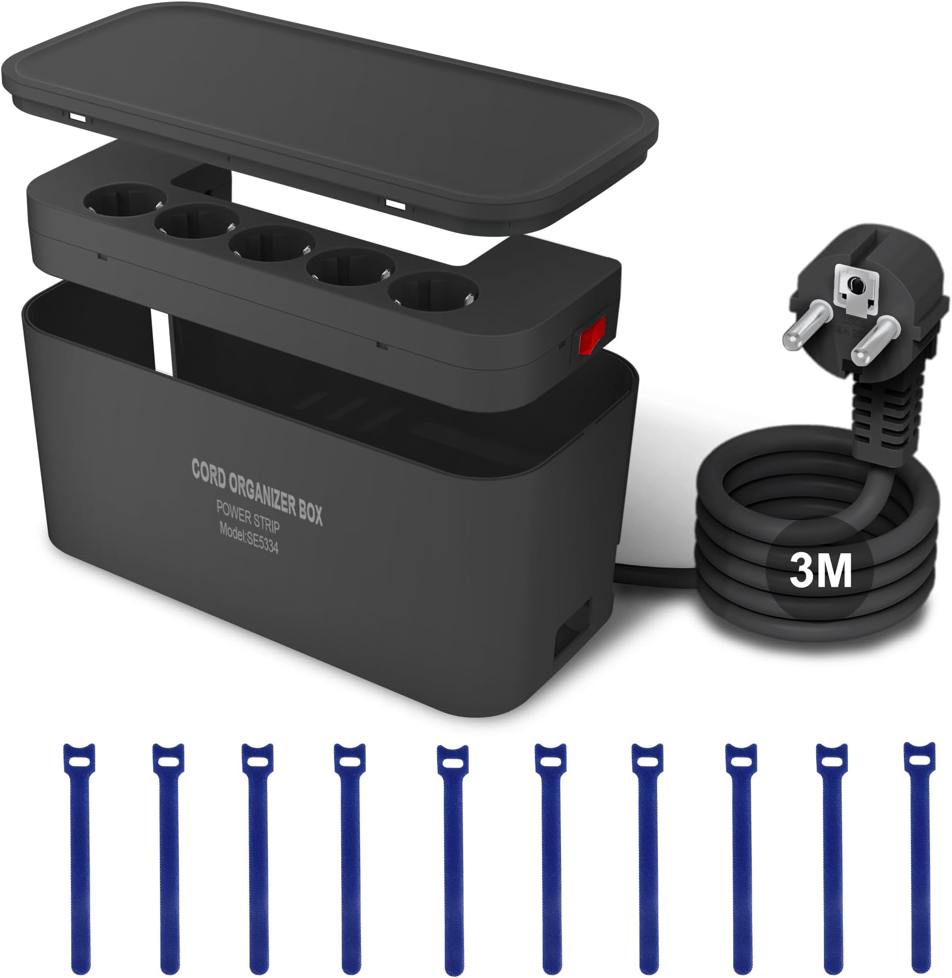 Kabelbox mit Steckdosenleiste Überspannungsschutz, 5-Fach ...