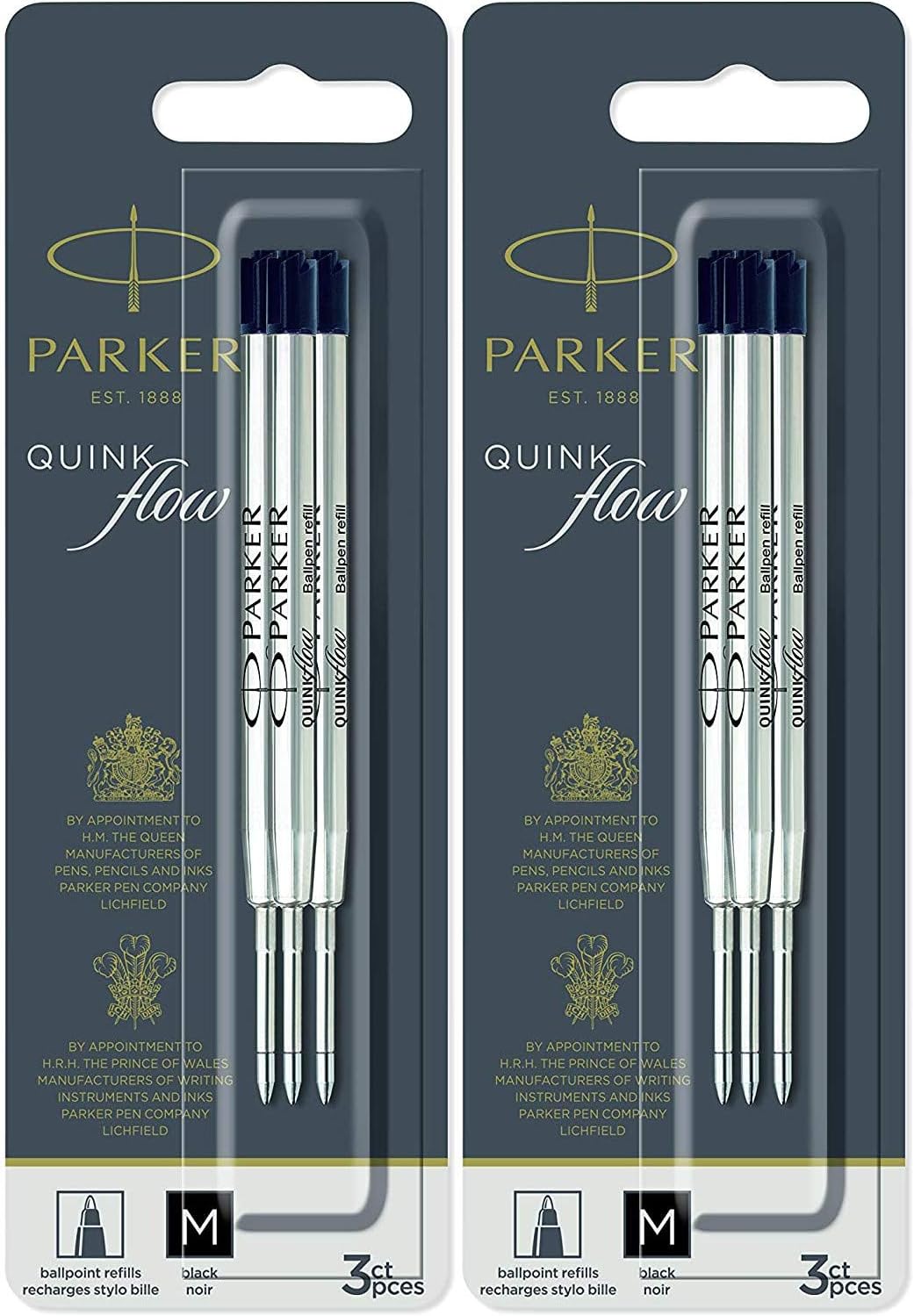 Parker QuinkFlow Ink Refill for Ballpoint Pens, Medium Point, Black ...