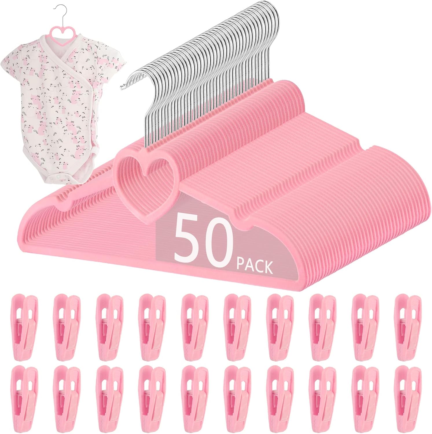Amazon.com: Sintuff 50 Pcs Kid's Heart Clothes Hanger with 20 Pcs Clips ...