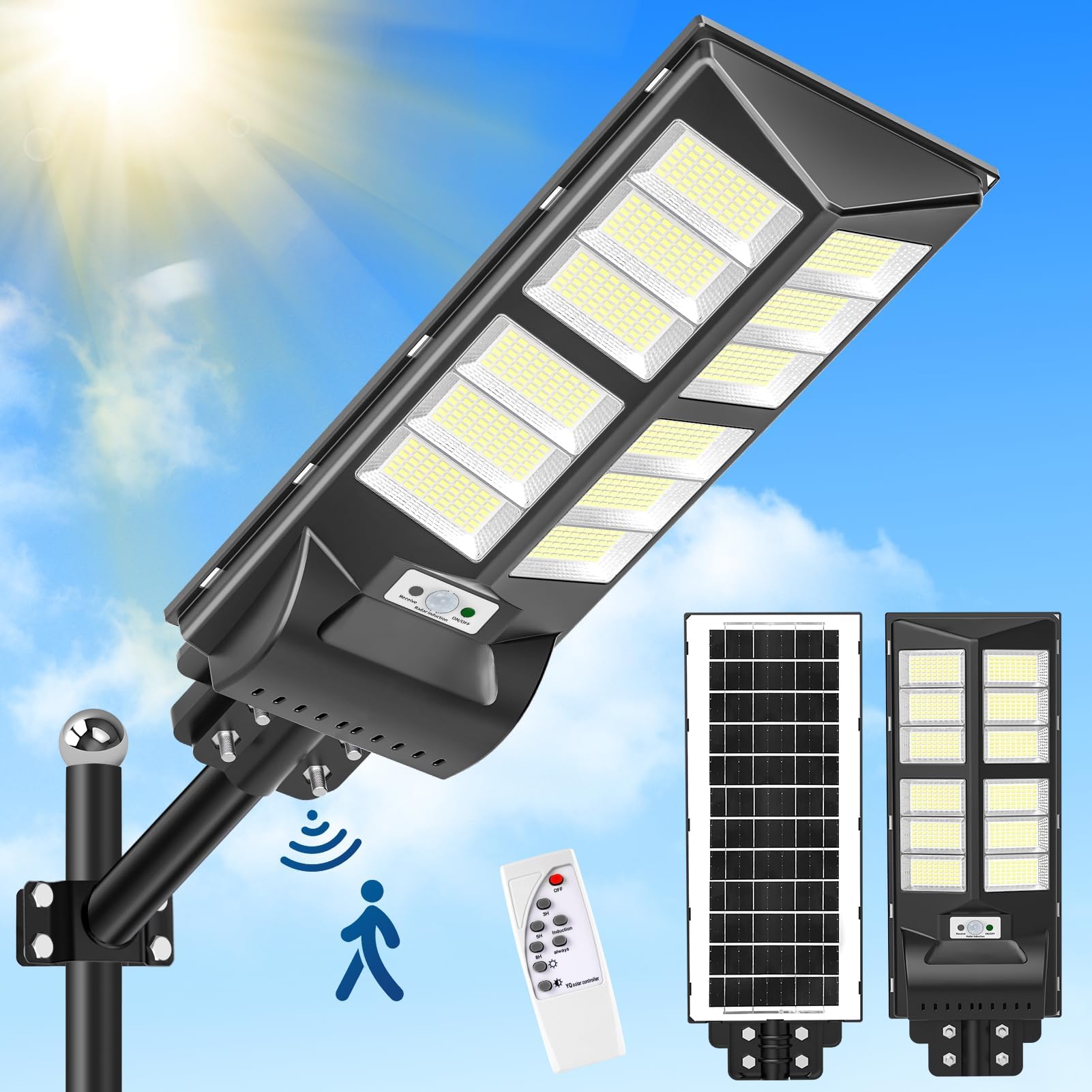 intelamp Projecteur LED Solaire Extérieur, 12500mAh 3000LM Lampadaire ...