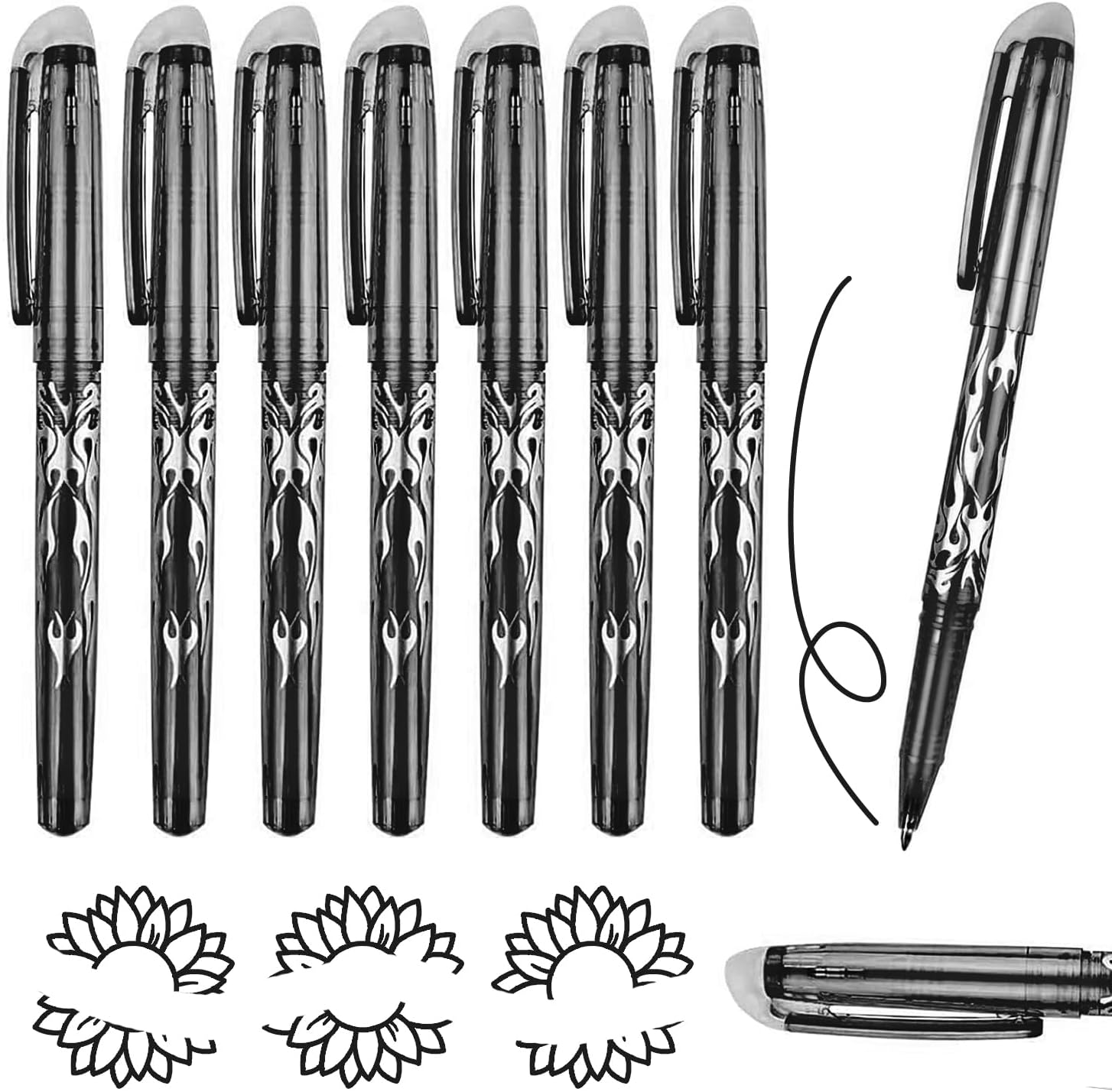 ForestM 8pcs 0.7mm Black Gel Ink Eraser Pens with Rubber Gel Ink Eraser ...