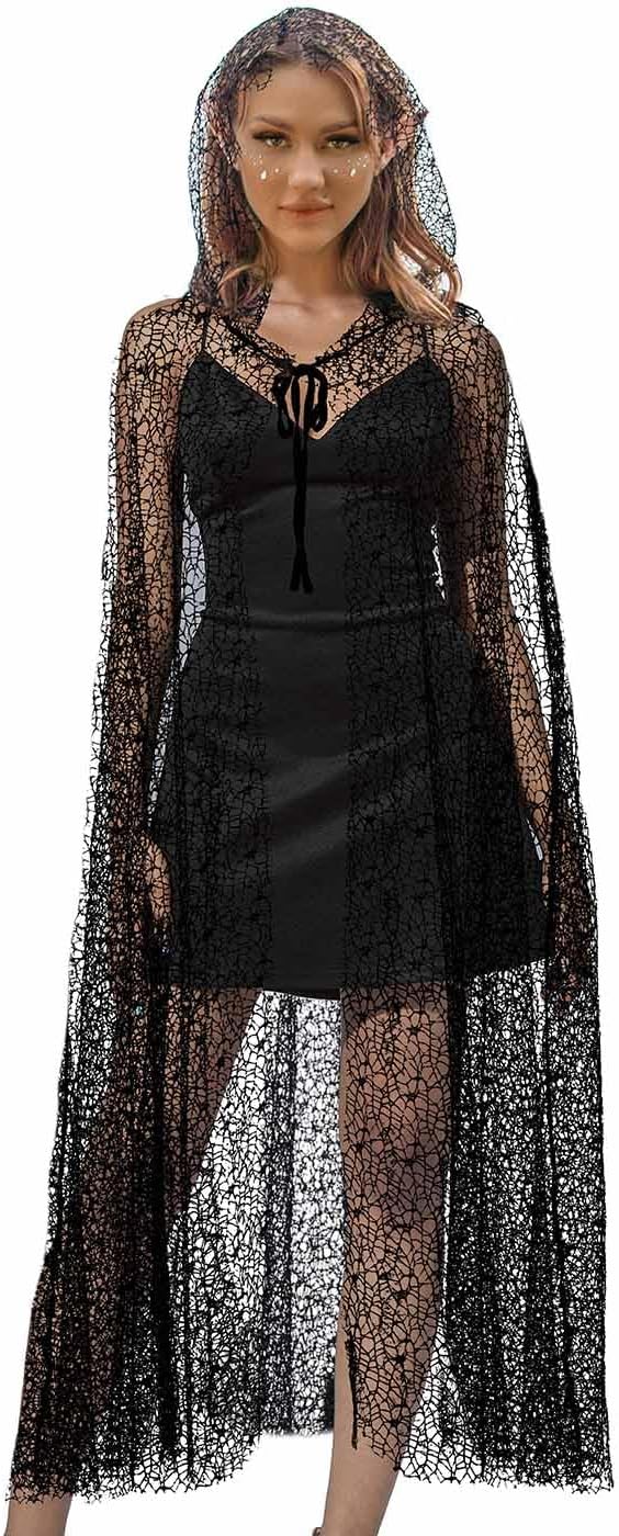 Amazon.com: EASEDAILY Black Hooded Cape Gothic Cloak Witch Halloween ...