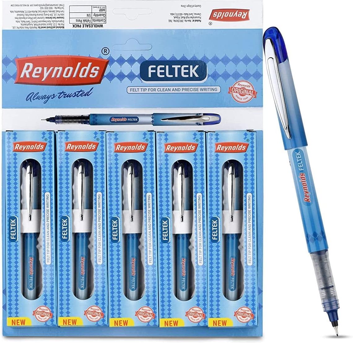 Reynolds FELTEK 5 CT BOX - BLUE| Smooth Ball Pens | Long-lasting ball ...