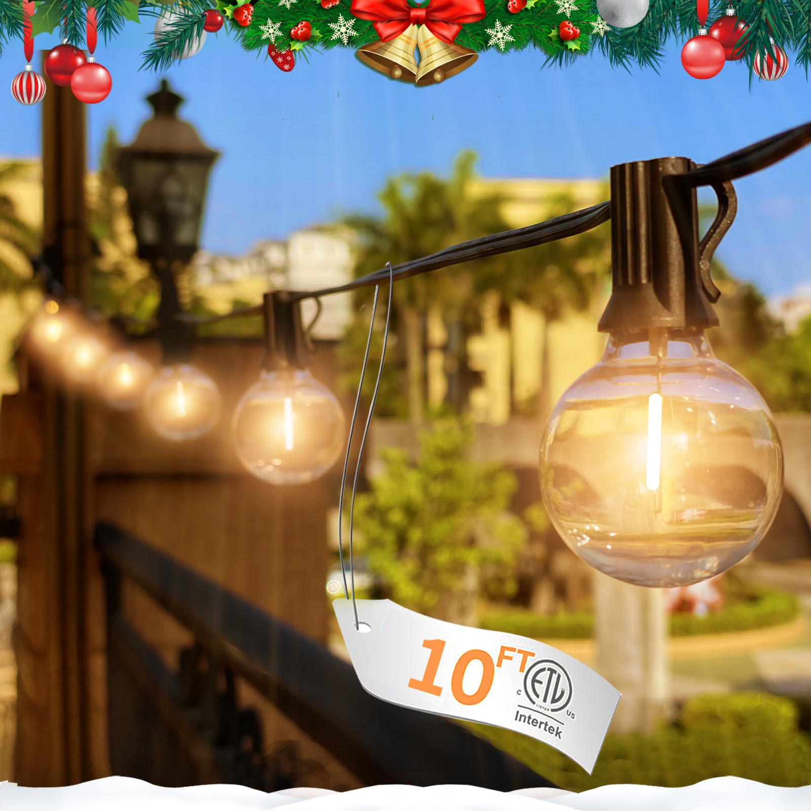 10FT LED Outdoor String Lights - Waterproof Patio Lights Shatterproof ...