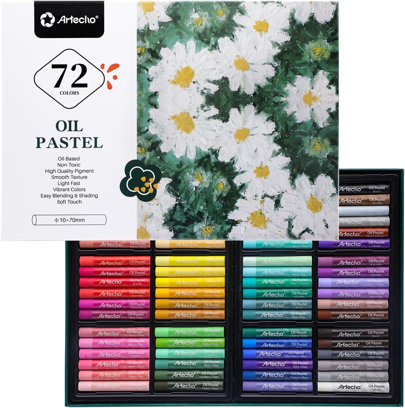Artecho Oil Pastels Set of 72 Colors, Soft Oil Pastels for Art Painting ...