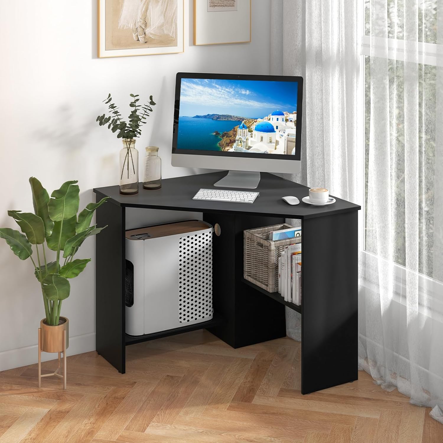 Amazon.com: IFANNY Corner Computer Desk, 90 Degrees Triangle Desk w ...