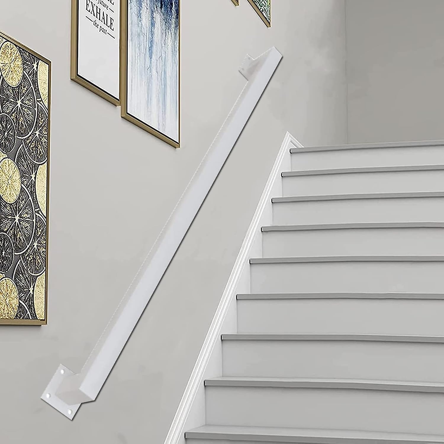 White Square Staircase Handrail Metal Wall Mount Bannister Grab Rail ...