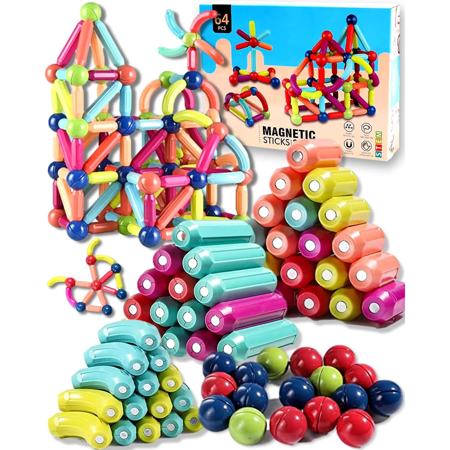 Buy Kiditos DIY STEM Magnetic Sticks Building Blocks Toy for Kids, 3D ...