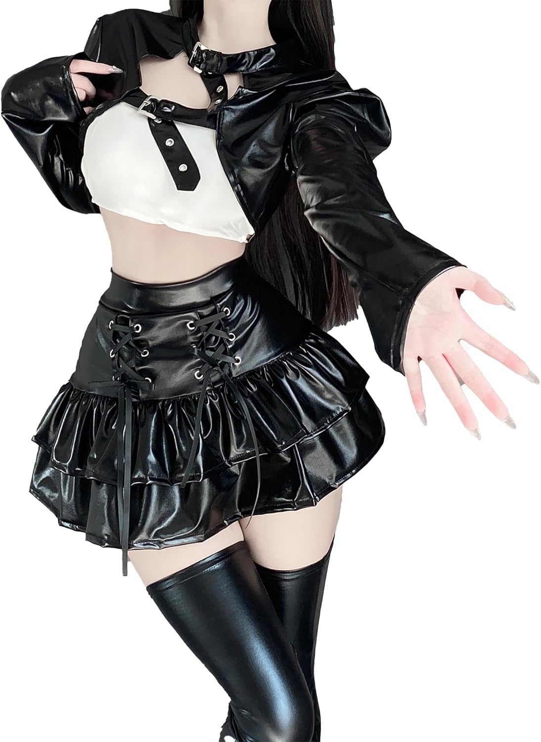Amazon.com: MZRFYTZ Leather Outfits for Women - Two Piece Set With ...