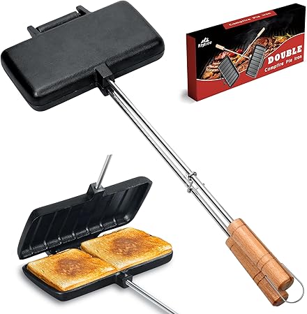 Amazon.com: Alytree Double Pie Iron for Camping Cast Iron, Pre-seasoned ...