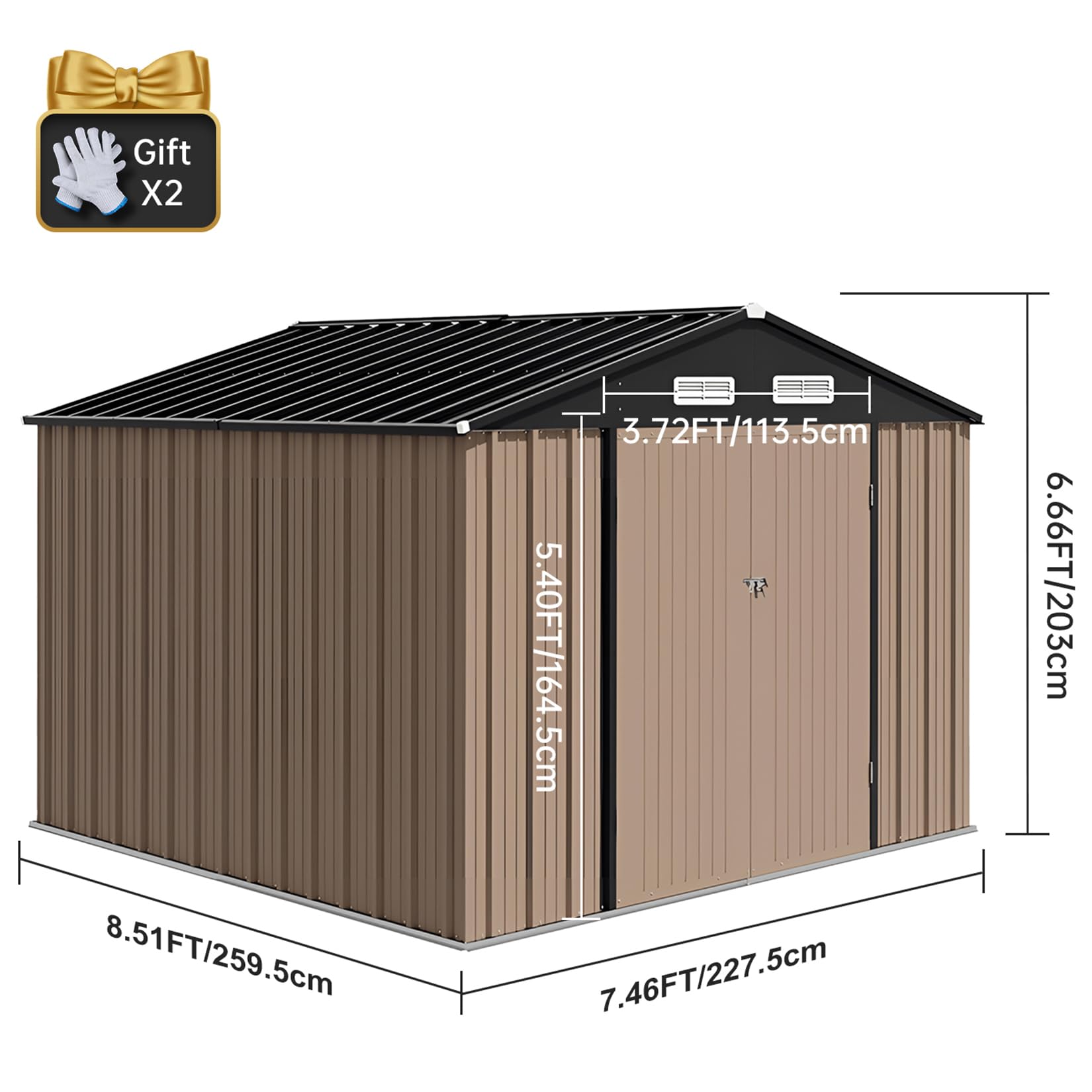 GAOMON 8x8 Metal Outdoor Storage Shed, Large Tool Shed House with ...