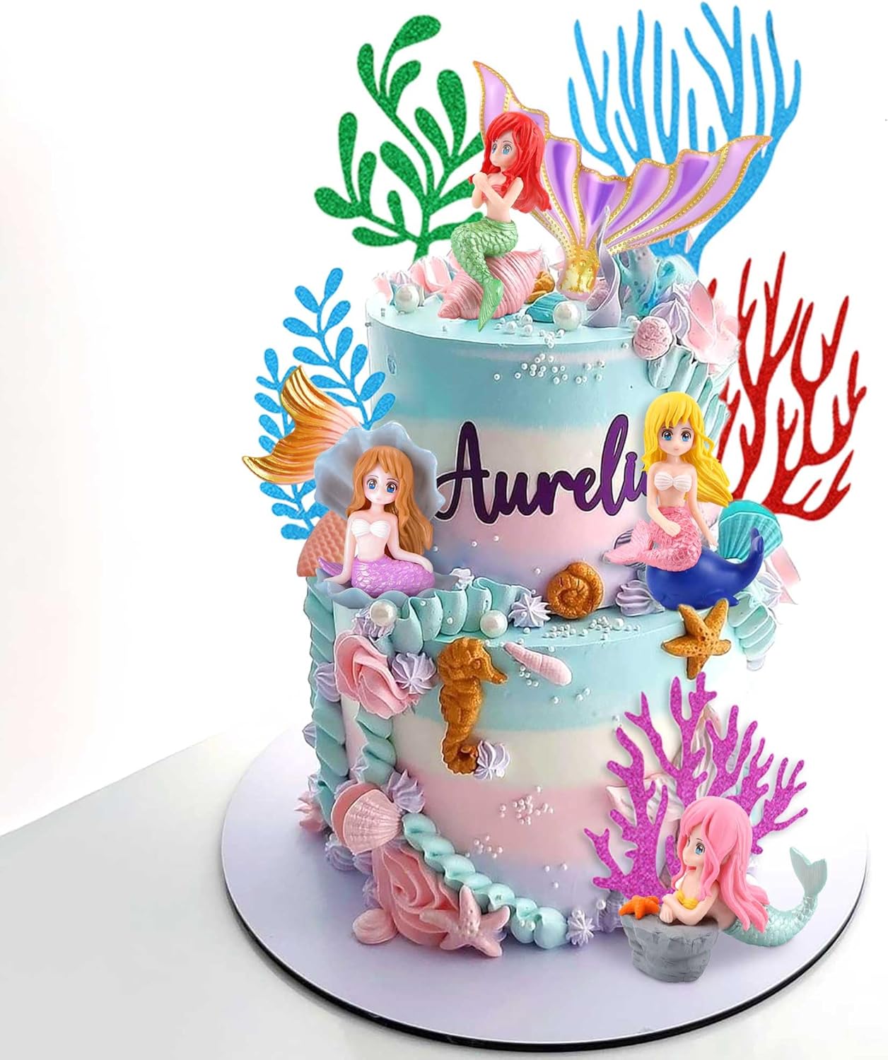 LaVenty Little Mermaid Cake Toppers - Under the Sea Cake Decorations ...