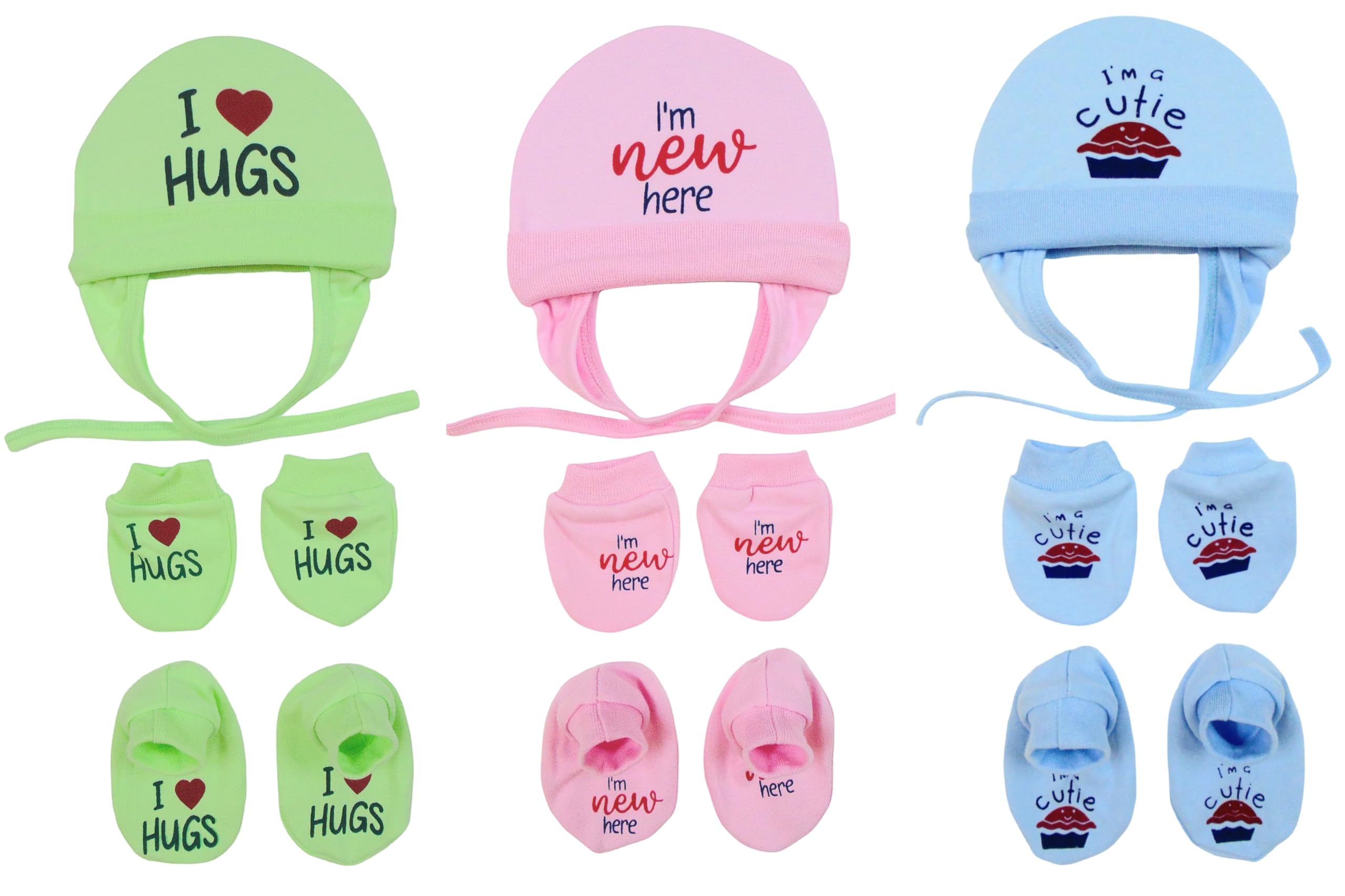 Buy MOM'S DARLING, Pack of 3 Pairs, Cap Mittens and Booties Set for New ...