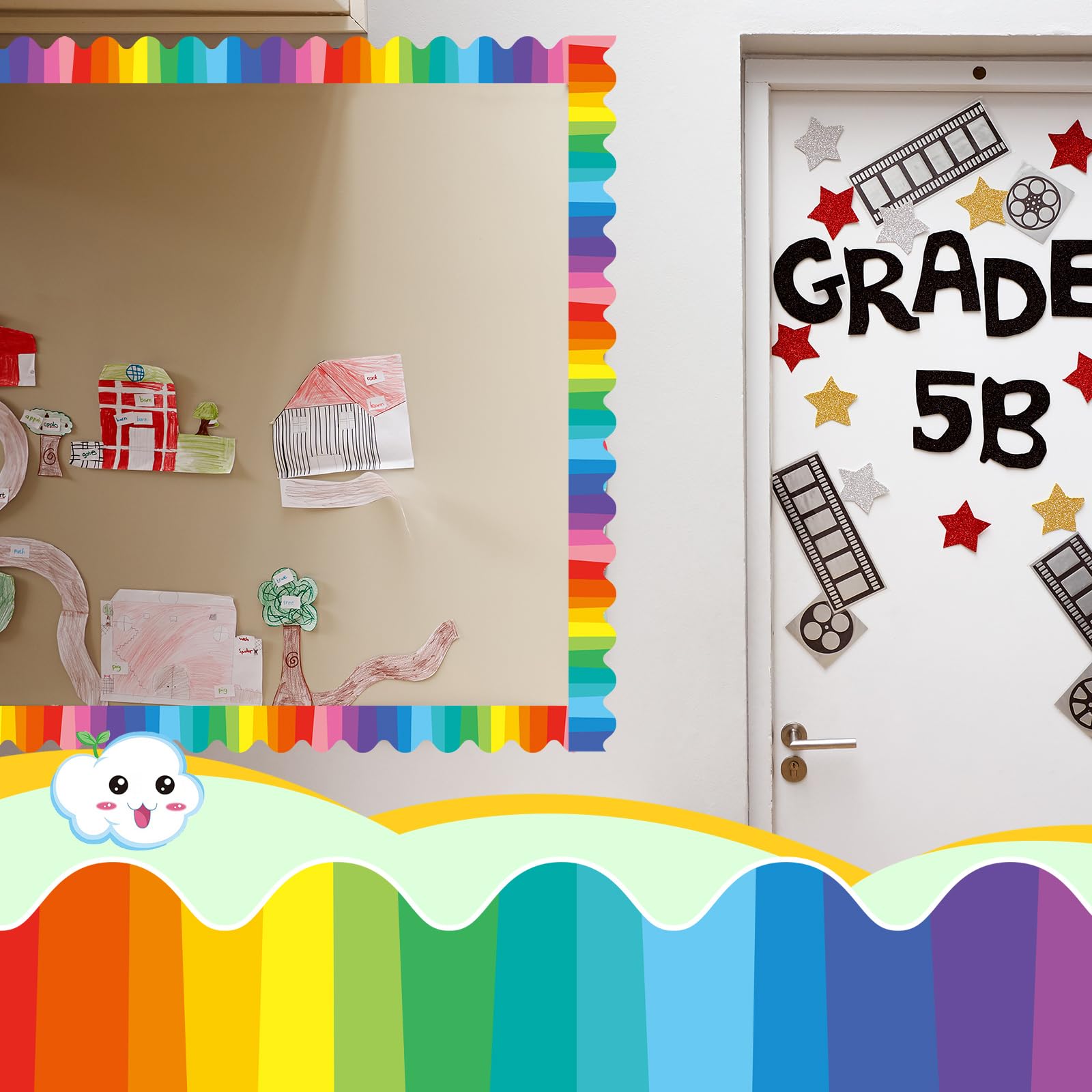 Snapklik.com : Yexiya Colorful Bulletin Board Borders Rainbow Scalloped ...