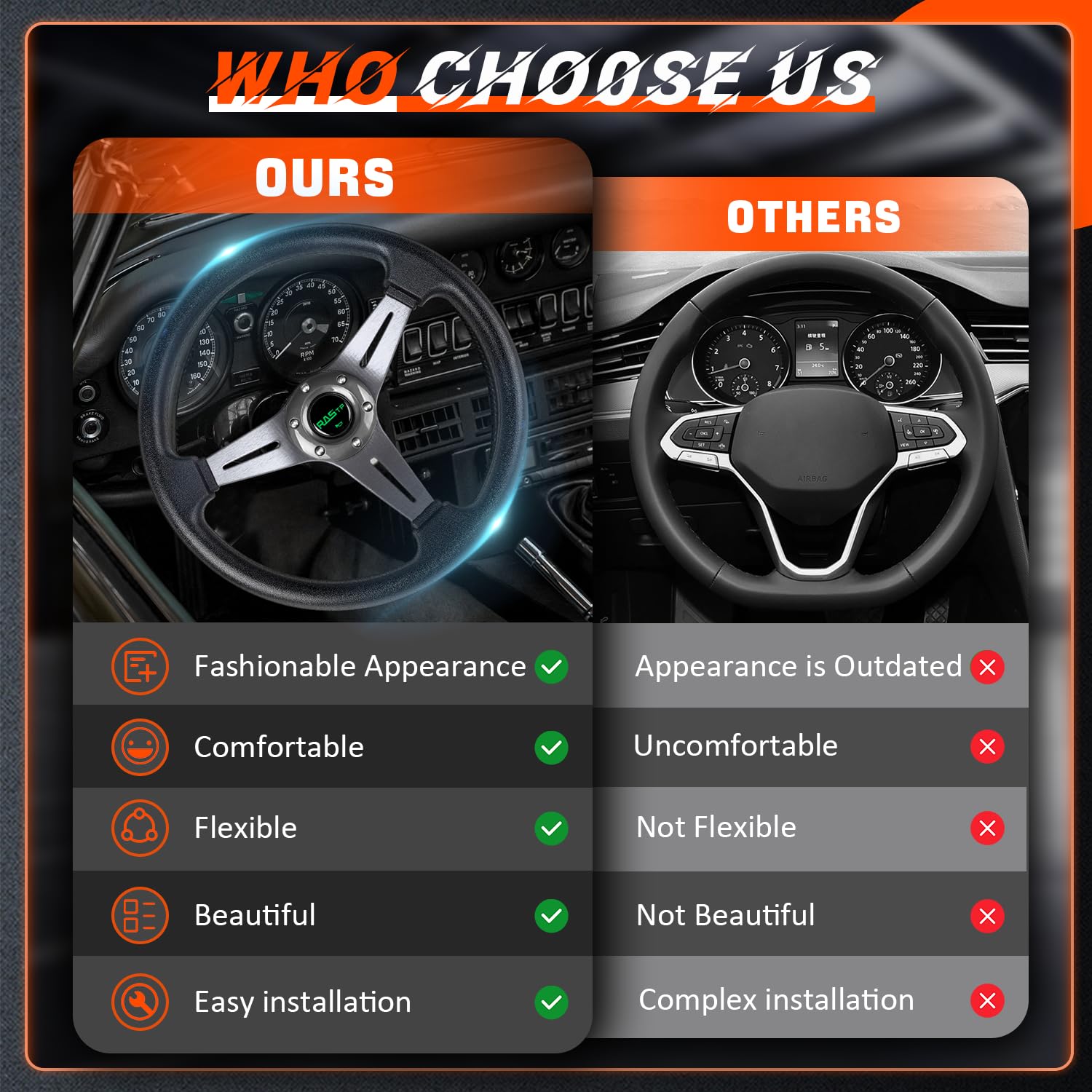 Snapklik.com : RASTP Universal Racing Steering Wheel 13.8”/350mm 6 ...